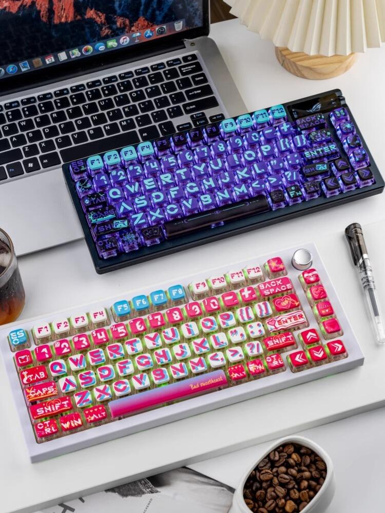 Sweet & Spicy Witch 104+18 Clear PC+PBT Dye-subbed Pudding Jelly Keycaps Set ASA/Cherry Profile ...